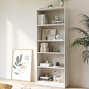 VICLLAX 5-Shelf Wooden Bookcase, 67.3" Height- Adjustable Open Bookshelf for Home Office, White Standing Display Book Shelf