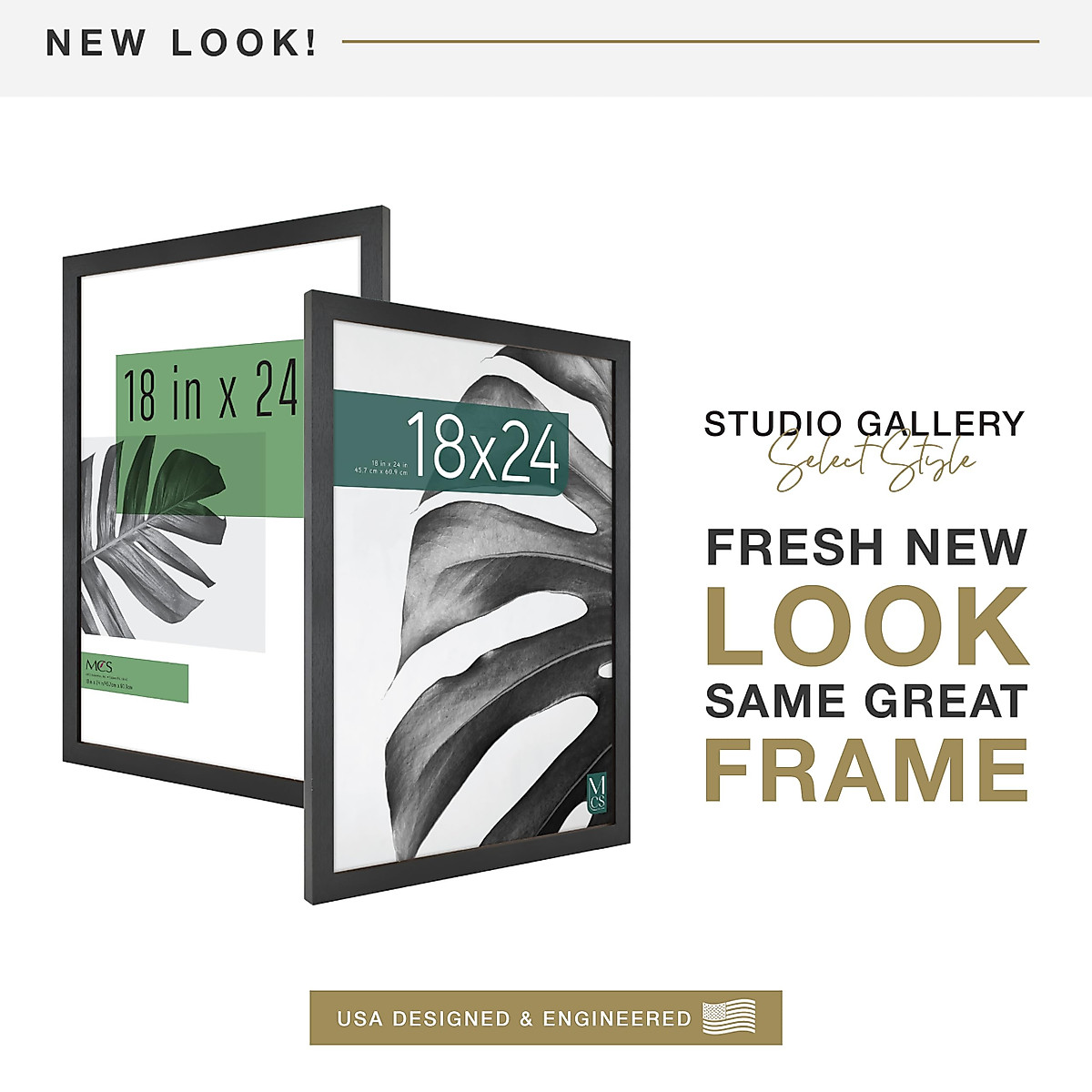 MCS Studio Gallery 18x24 Poster Frame Black Woodgrain, Vertical & Horizontal Wall Hanging Large Picture Frame for Photos, Posters & Art Prints (1-Pack)