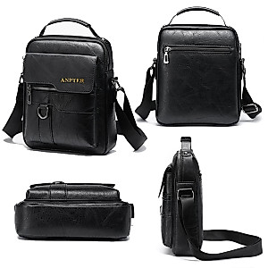 Messenger Bag for Men Crossbody Shoulder Purse Small Vintage PU Leather Satchel Pouch Side Crossover Handbag (Men Messenger Bag for Black)