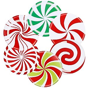 300 Pieces Christmas Candy Stickers Candy Roll Labels 6 Alternating Designs Candy Labels Circle Round Color Small Candy Seals for Christmas (2 Inch)