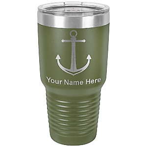 LaserGram 30oz Vacuum Insulated Tumbler Mug, Boat Anchor, Personalized Engraving Included (Camo Green)