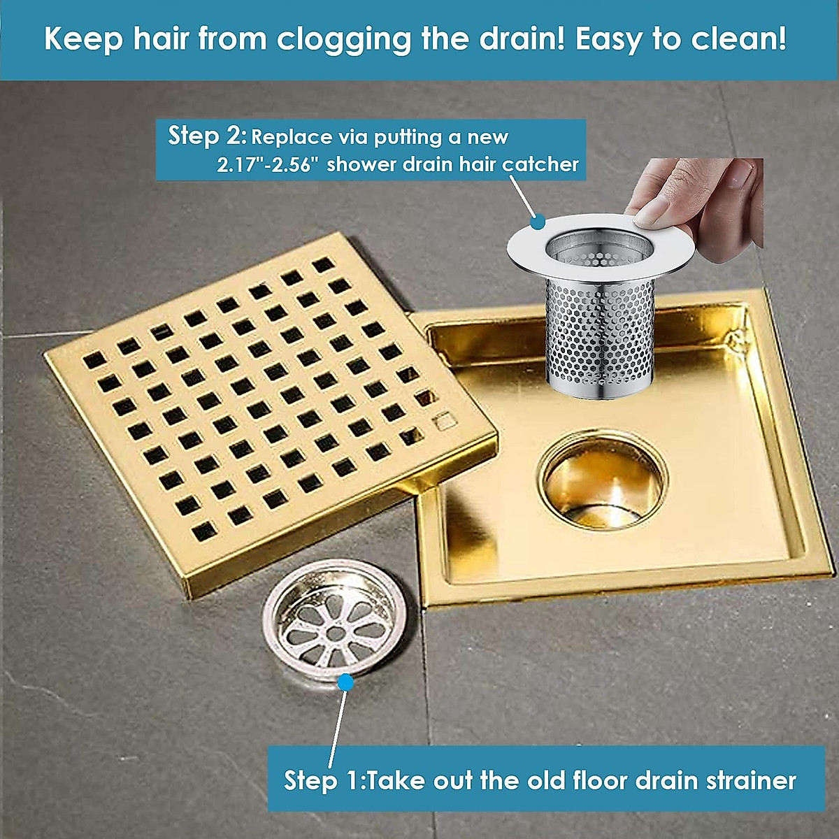 CNSZNAT Hair Catcher Shower Drain, Bathtub Drain Cover, Deep Stainless Steel Sink Strainer for Bathroom Sink Bathtub Shower Floor Drain, Fit Hole Size from 1.25" to 2.17"(3-Pack)