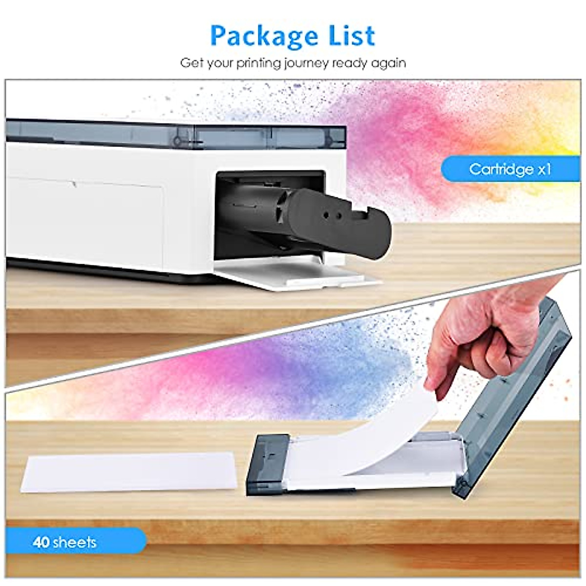 Liene Photo Printer Paper & Cartridge, Cartridge Refill & Photo Paper- 40 Pack