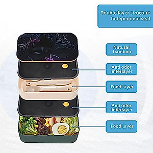 Black Mystery Adult Lunch Box, Bento Box, With Cutlery Set Of 3, 2 Compartments, Rectangular, Lunch Box For Adults