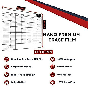 Dry Erase Wall Calendar 24x36 inch Monthly planner Undated Laminated, Includes Accessories
