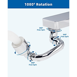 Hibbent 1080° Swivel Faucet Extender, Metal Rotatable Sink Faucet Aerator with Brass Extension, Dual Function 2 Modes Kitchen & Bathroom Sink Sprayer, Faucet Attachment for Gargle/Eye/Face Washing