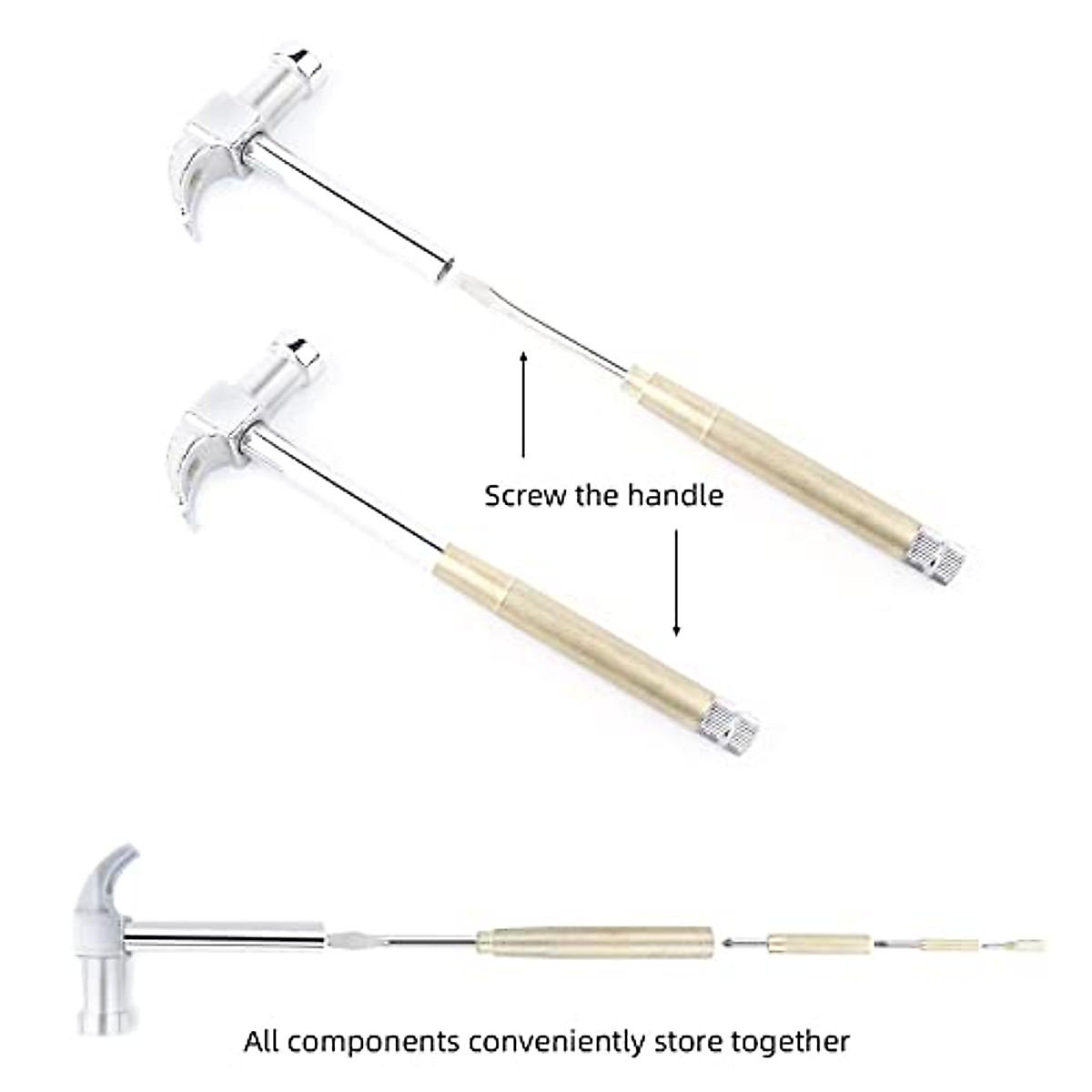 YOUMI 6 in 1 Metal Hammer & Screwdriver Multitool Set with Anti-Slip Grip Handle Slotted/Flat Head Phillips Screwdriver Nail Puller and Claw Hammer Best Gift for Sweetheart(Silver Yellow)