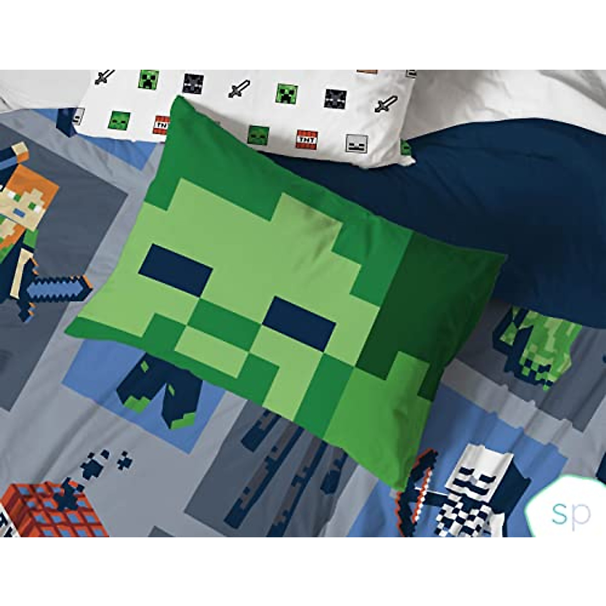Saturday Park Minecraft Emblematic Twin Duvet Cover & Sham Set - 2 Piece 100% Organic Cotton Duvet Set Features Creeper, Alex & Steve - GOTS & Oeko-TEX Certified (Minecraft Official)