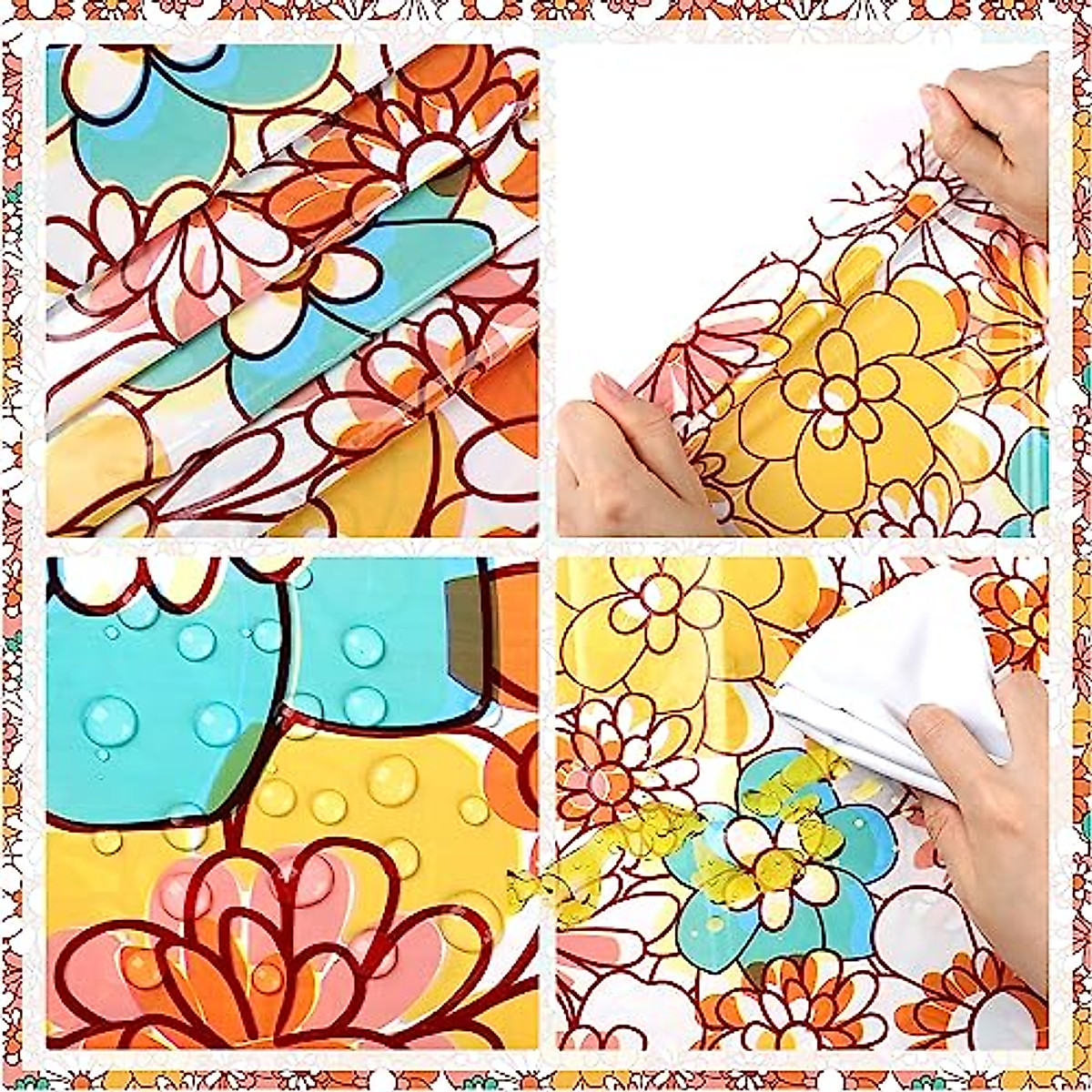 Augisteen 2 PCS Groovy Tablecloth Plastic Boho Daisy Table Covers Daisy Flower Tablecloth Hippie Retro Floral Disposable Tablecloths Waterproof for Birthday Party Decor Baby Shower, 54 x 108 Inch
