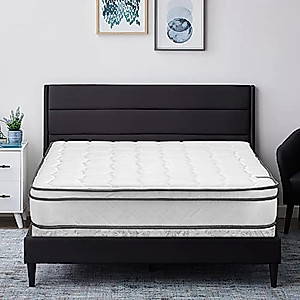 Mattress Comfort, 10-Inch Meduim Plush Eurotop Pillowtop Innerspring Mattress & 8" Wood Box Spring Set with Mattress Protector, Full