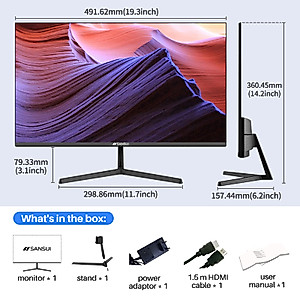 SANSUI Monitor 22 Inch IPS 75Hz FHD 1080P HDMI VGA Ports Computer Monitor Ultra-Thin Tilt Adjustable VESA Mount Compatible with Eye Comfort 178° Wide Viewing Angle for Game and Office