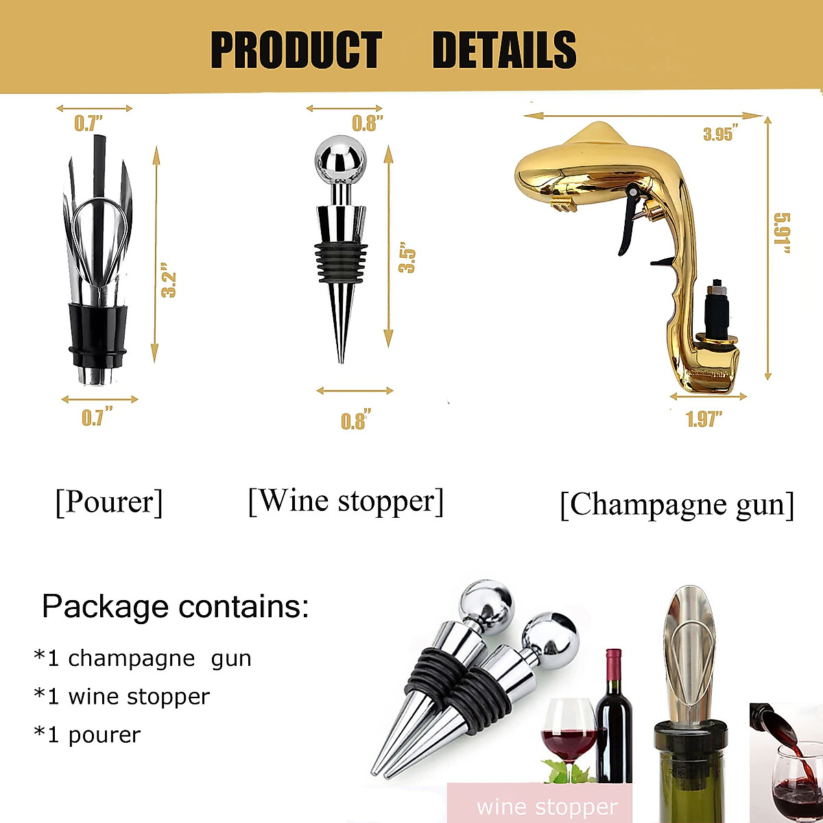 3rd Generation Flykoala Champagne Gun Shooter,Beer Spray Gun,Bottle Gun,Adjustable Wine Stopper,Bubble Wine Guns for Wedding,Festival Party,Club,Pub,Birthday,Christmas,Bar Atmosphere Props (Gold)