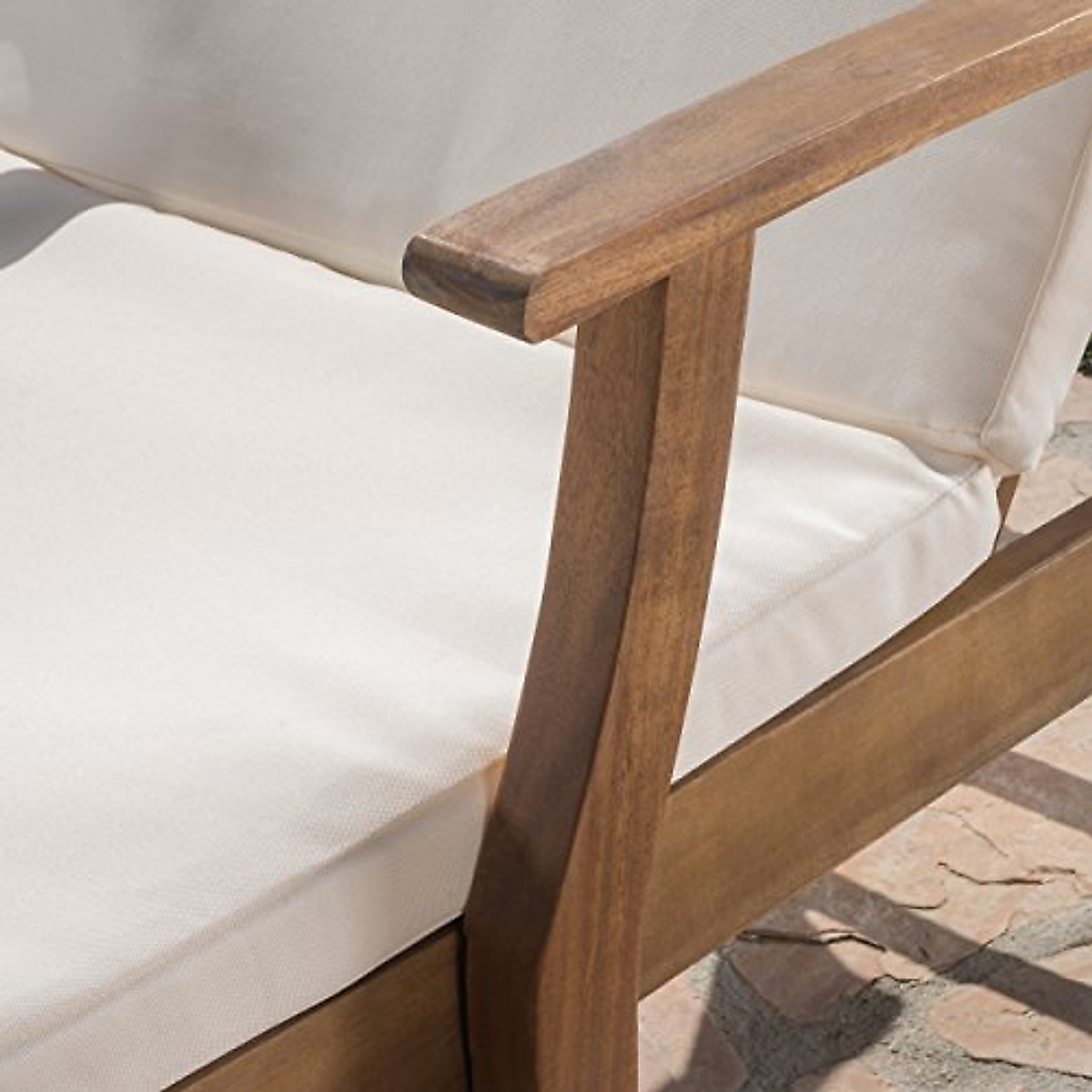 Great Deal Furniture Daisy Outdoor Teak Finish Chaise Lounge with Cream Water Resistant Cushion (Set of 2)