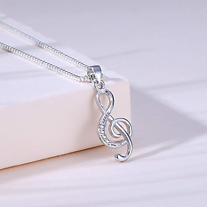 DXZNBEST Music Note Pendant Necklace 925 Sterling Sliver Cubic Zirconia for Women Mother’s Day Valentine's Day Christmas Jewelry Gift Chain 18 Inches