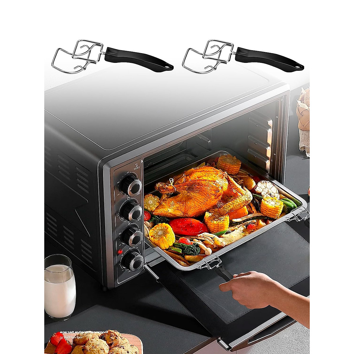 JUNTIANZE 2 Pcs Air Fryer Convection Toaster Oven Tray Extractor,Oven Tray Handle, Oven Rack Pull Tool,Grills Clip, Oven Clip,Be suitable for Air Fryer, Toaster Oven,Used to Quickly Remove
