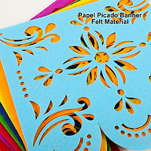 Qpout 2 Mexican Fiesta Party Decorations Banners, Felt Cinco de Mayo Decorations Banner, Day of the Dead Decor Papel Picado Banner, Dia De Los Muertos Garlands, Fiesta Birthday Baby Shower Flags