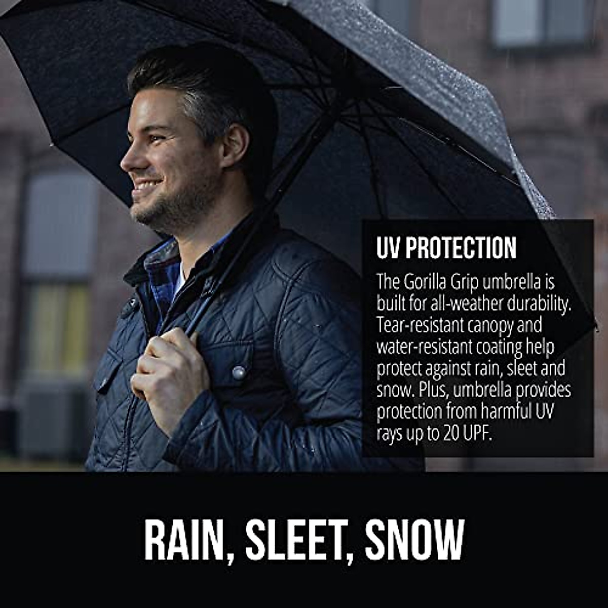 Gorilla Grip Compact Travel Umbrella for Rain, Windproof Reinforced Fiberglass Ribs, Coated, Portable, One-Click Automatic Open and Close, Collapsible and Lightweight Small Umbrella, 42 Inch, Black