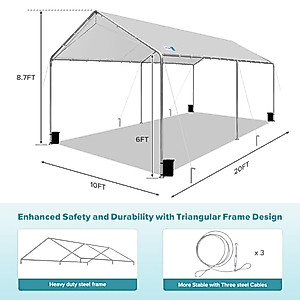 Outdoor Adjustable 10x20 ft Heavy Duty Carport, Grey