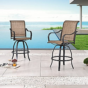 LOKATSE HOME 2 Piece Swivel Bar Stools Outdoor High Patio Chairs Furniture with All Weather Metal Frame