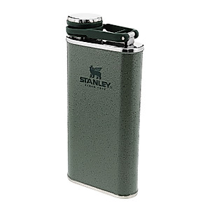 Stanley Classic Wide Mouth Flask 0.23L / 8OZ Hammertone Green with Never-Lose Cap – Wide Mouth Stainless Steel Hip Flask for Easy Filling & Pouring | BPA FREE Leakproof Flask | Lifetime Warranty
