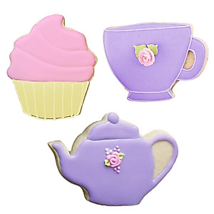 Tea Party Cookie Cutters 3-Pc. Set Made in the USA by Ann Clark, Teapot, Teacup, Cupcake