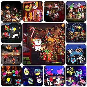 Holiday Projector Light, Syslux Halloween Christmas Projector Lights 16 HD Slides LED Waterproof Light Outdoor Indoor Light with Remote Control for Party Garden Halloween Xmas Holiday Landscape Decor