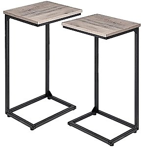 AMHANCIBLE Tall C Shaped End Table Set of 2, Side Tables for Sofa, Couch Table, Small workstations, TV Tray Table for Living Room, Bedroom, Office, Metal Frame, HET02BGY
