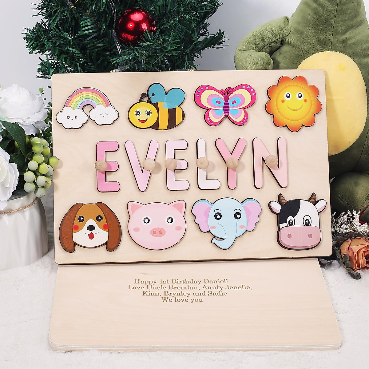 OELTTG Name Puzzle for Kids Personalized, Montessori Learning Toys for 1 Year Old Boy Girl, Custom Puzzles with Engraved Text on Back, Personalized Baby Easter Gifts