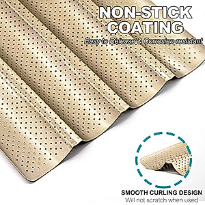 ANAEAT 2 Pack Nonstick Perforated French Bread Baking Pan, 15"X 13" Premium Toast Mold for 4 Loaves Baguettes, French & Italian Bread Trays for Baking Loaf Bread, Ventilation & Heat Resistant (Gloden)