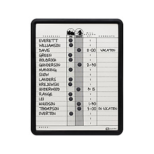 Quartet In/Out Board, 11" x 14", DuraMax Porcelain, In and Out Board, Classic Gray, Black Frame (750), Gray/White, 11 x 14 Inches (Tracks 18 Names)