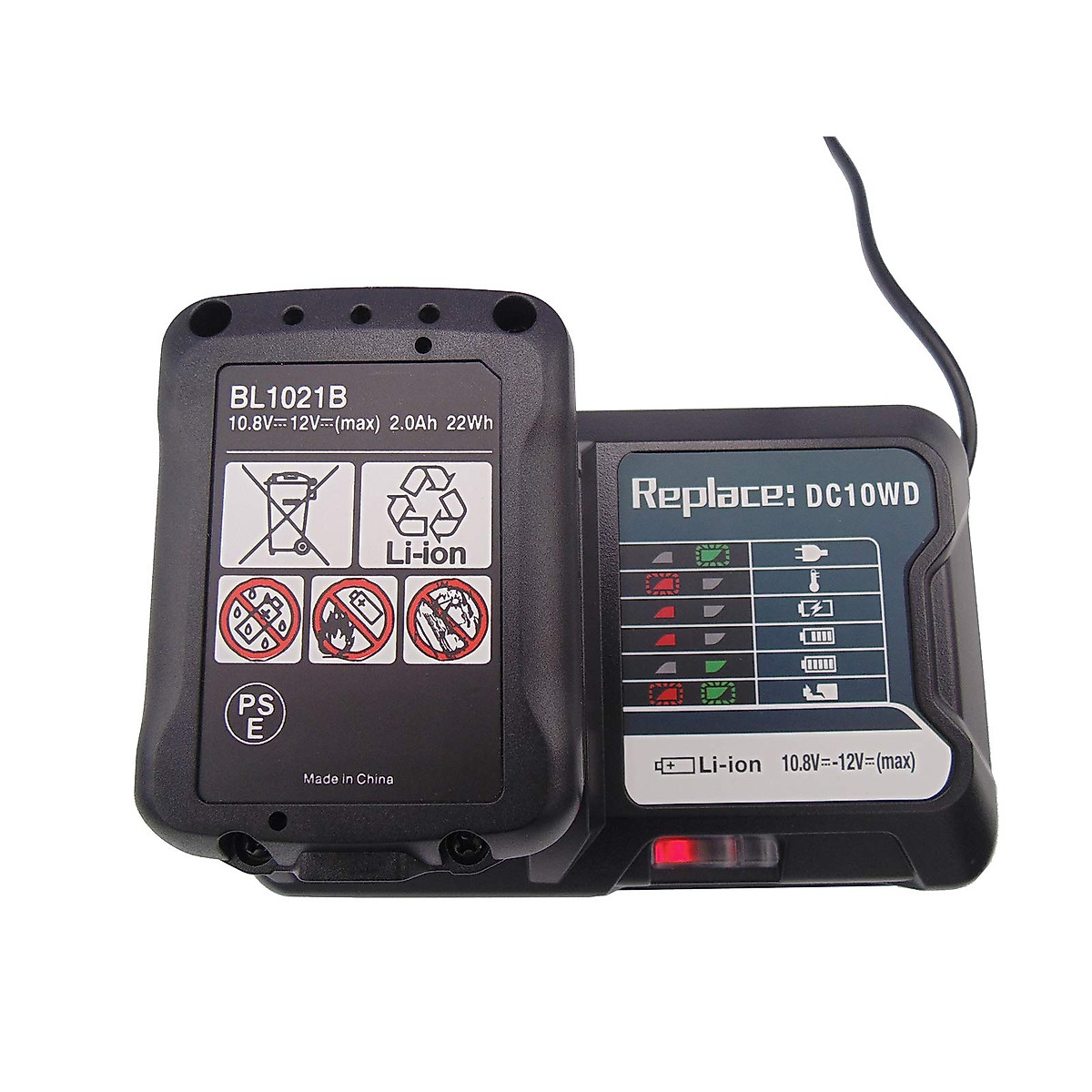 2pcs BL1021B 2.0Ah Battery with Charger DC10WD DC10SB, Compatible with Makita 12V Battery BL1016 BL1015 BL1020 BL1041B 197396-9, CP100DZ JR103D MP100DZ TD110D DF031D DF0331D CG100D CL106FD Tool