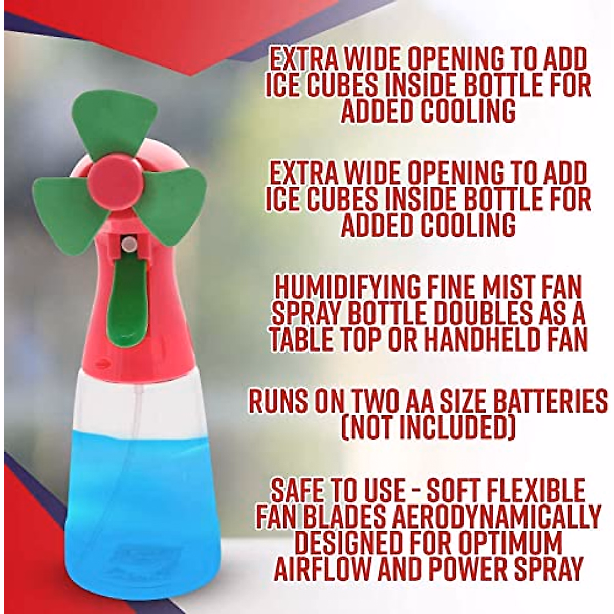 3 Pcs Set Handheld Fan With Water Spray Mister - Personal Cooling Fan Battery Operated Fan Water Bottle Sprayer - Multiple Random Colors Portable Misting Fan. Use also as Portable Desktop Table Fan