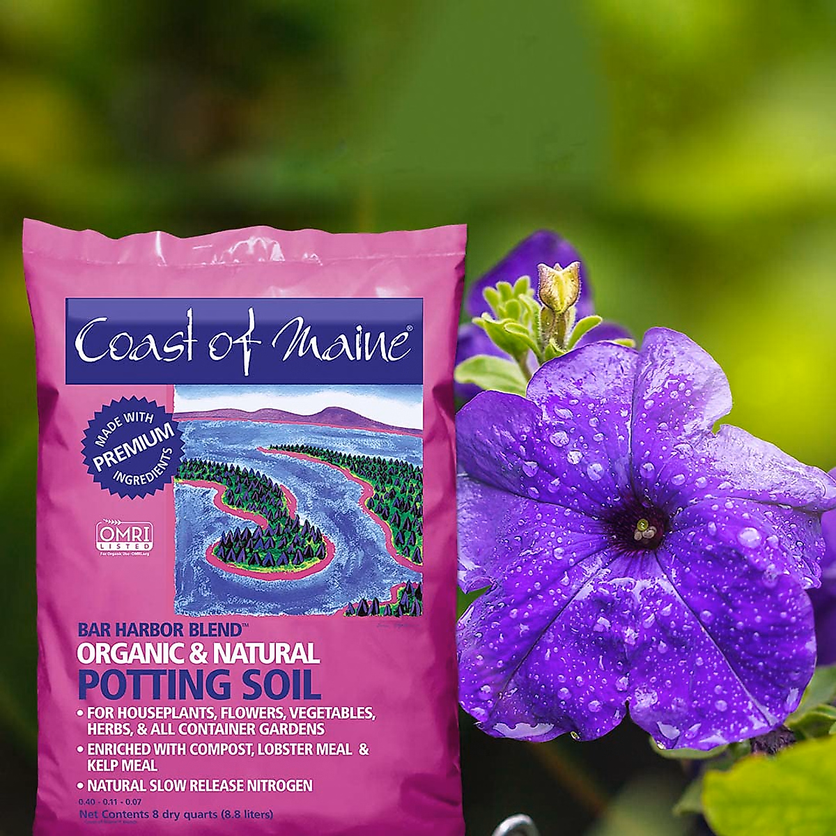 Coast of Maine Organic & Natural Bar Harbor Blend Potting Soil - Organic Soil w/Perlite for Enhanced Drainage & Aeration - for Flowers, Herbs & Veggies, Floral Baskets & Container Gardening (1 cu ft)