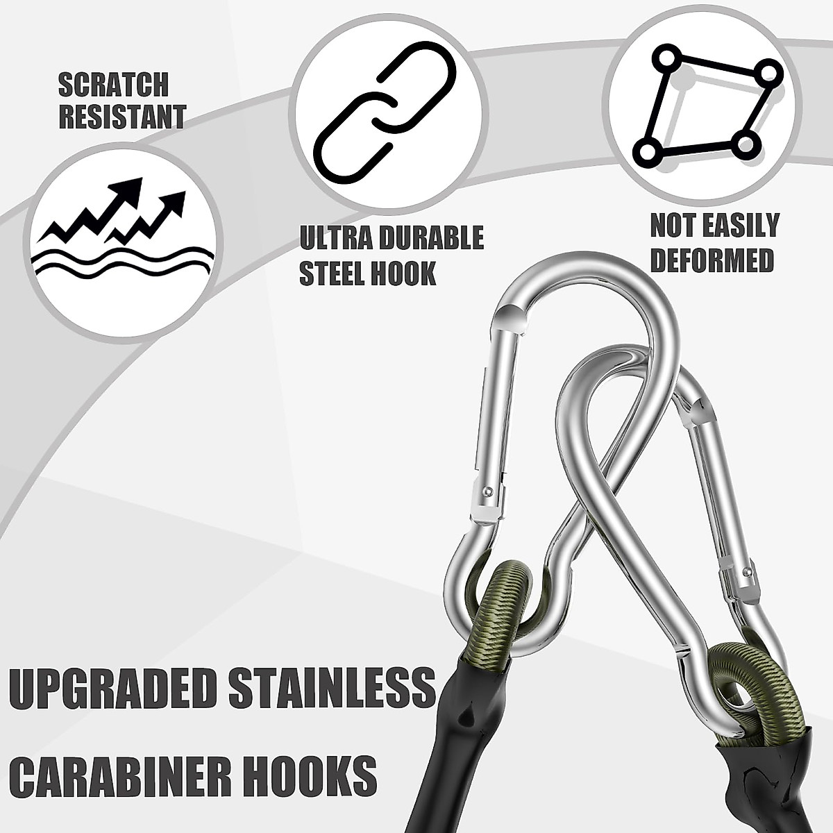 Bungee Cords with Carabiner Hooks 12 inch Heavy Duty Outdoor Camping Accessories Rope Elastic for Luggage Cargo Camping RV Hand Carts Oilcloth Binding 4 pcs