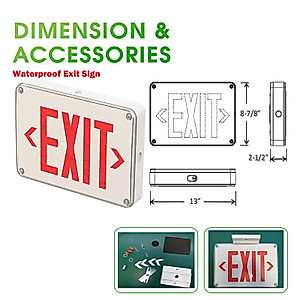 Garrini LED Exit Sign Red Letter with Backup Battery Suitable for Wet Location Waterproof Single Double Faces, 120/277V,Commercial Grade,Fire Resistant UL Certified MSU