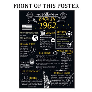 Black and White Background Rose Gold 11.7x8.3" Print [Unframed] 60th Birthday Party Decorations Poster Supplies Anniversary Card Gifts for Men & Women Turning 60 Years Old (Back in 1962)