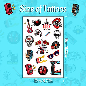 20 Sheets Rock and Roll Temporary Tattoos Party Favors for Rock Star, Born to Rock, 50s/80s Rock Theme Party Decorations Supplies Gifts