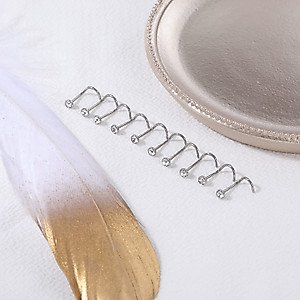 BodyAce 20-24Pcs 20G Nose Rings, Surgical Steel Tiny Nose Rings, CZ Clear Nose Piercing Jewelry, Screw/Bone/L-Shaped Nose Studs for Women (F Set: 20Pcs)