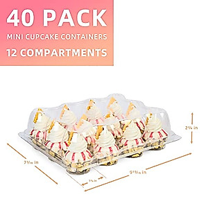 LotFancy Mini Cupcake Containers, 12 Count, 40 Pack, Dozen Clear Plastic Cupcake Holder with Detachable Lid, High Dome, BPA Free