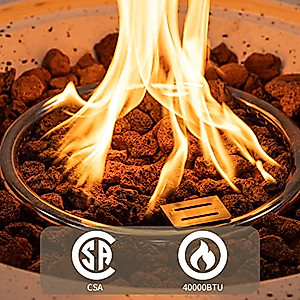 SUNBURY Outdoor 28 Inch Propane Fire Pit Table, Round Fire Table w Tank Table, 40,000 BTU Spotted White Patio Gas Fire Table w Tempered Glass Wind Guard, Waterproof Cover