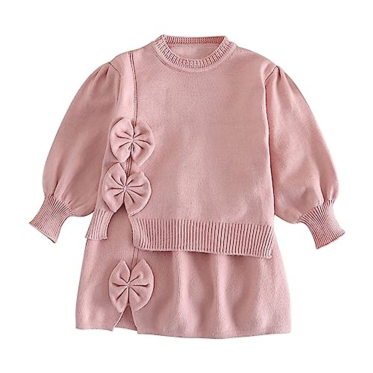 AwarFy Infant Toddler Girls Long Sleeve Sweet Bow Sweater Two Piece Set Fashion Preppy Knit Two Dresses (RD2#7, 5-6 Years)