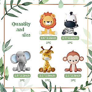 Jungle Safari Animal Cake Topper with Lion Giraffe Monkey Elephant Zebra for Wild Animals Themed Birthday Baby Shower Party Supplies (STYLE 1)