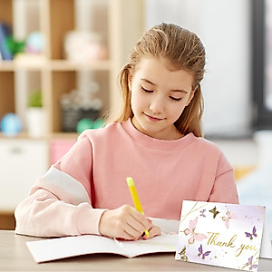 Whaline 30 Pack Butterfly Thank You Cards Gold Foil Purple Greeting Cards with Envelopes Stickers Lavender Blank Note Cards for Party Invitation Supplies, 4 x 6 Inch