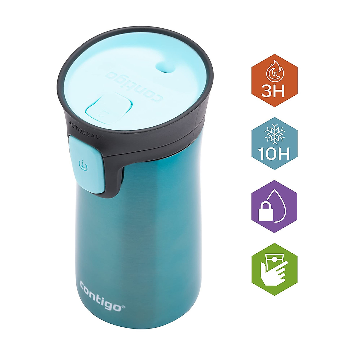 Contigo Pinnacle Autoseal Travel Mug, Stainless Steel Thermal Mug, Vacuum Flask, Leakproof Tumbler, Coffee Mug with BPA Free Easy-Clean Lid, 300 ml, Blue