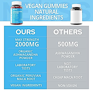 Nevissbags Ashwagandha Gummies - 2000mg - with Maca Root, Magnesium, Zinc, Lemon Balm - Vegan, Pure, Organic, Gluten Free - Healthy Stress Relief, Zzz, Stamina, Energy, Relaxation Support - 60 Counts
