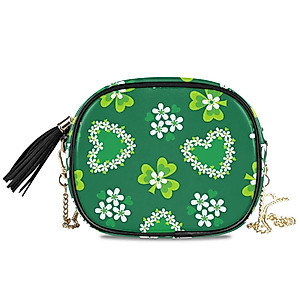 Crossbody Bag for Women St Patrick's Day Shamrock Flower Shoulder Bag with Chain Strap and Tassel