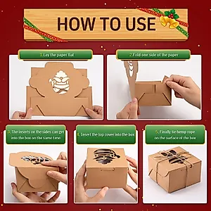 Tenare 30 Pieces Christmas Cookie Boxes with Clear Window Cupcake Boxes Bakery Boxes Pastry Packaging Boxes Brown Kraft Present Box with Rope for Food Present Giving, 4 x 4 x 2.5 Inches (Classic)