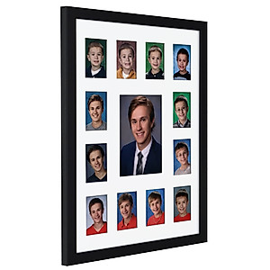 Americanflat 13.5x18 School Picture Frame Pre-K to 12 - Fits Twelve 2.5x3.5 Photos and One 5x7 Picture or Use as One 13.5x18 Frame - Signature Collection - K-12 Picture Frame for Wall Display - Black
