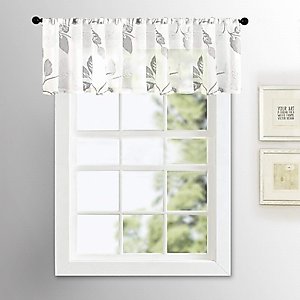MRTREES Sheer Printed Valance Curtains for Kitchen Windows, Small Modern Rod Pocket Voile Valance Window Treatment Decor for Bathroom Basement(1 Pack, 54" W x 16" L, White with Grey Floral Pattern)