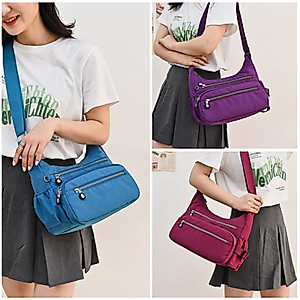 KARRESLY Crossbody Purse Bag Fabric Nylon Multi Pocket Tote Ladies Messenger Handbag(Black)